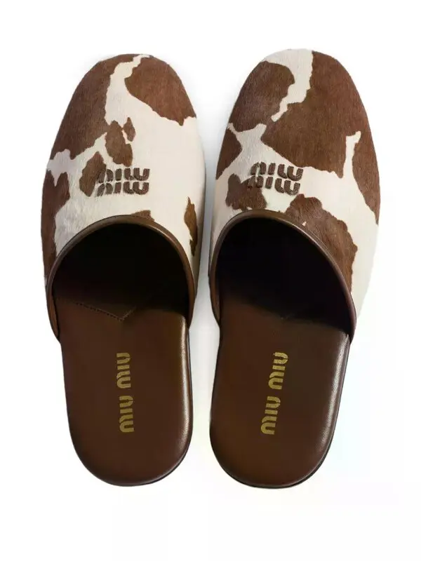 Miu Miu Printed Calf Leather Slippers - Brown