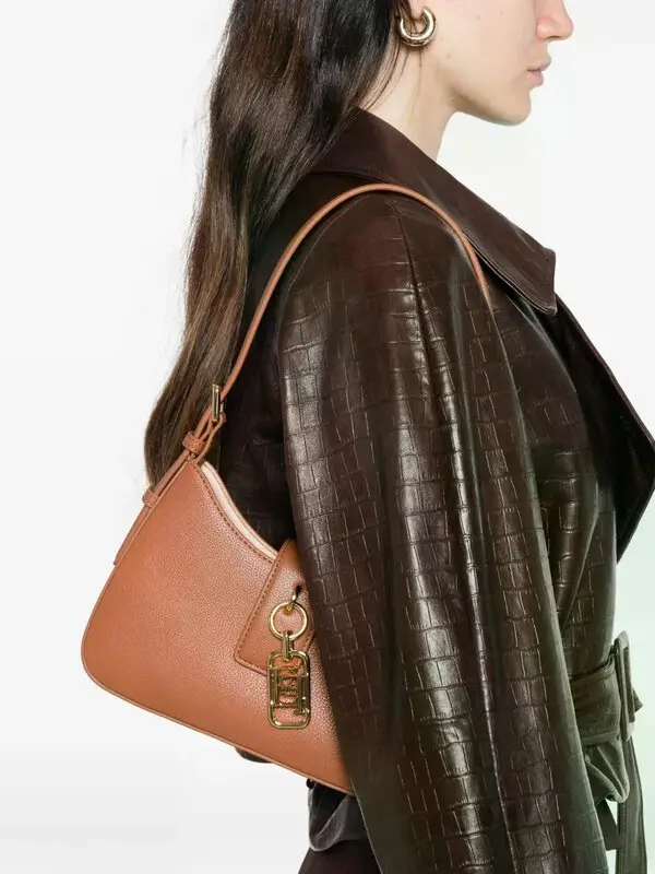 Elisabetta Franchi Small Shoulder Bag With Logo Charm - Brown