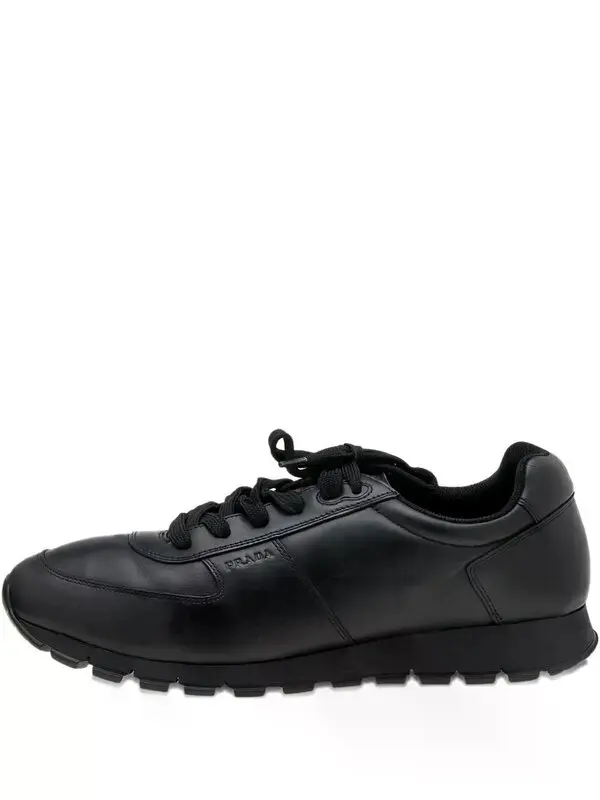 Prada Leather Logo Detail Lace-up Sneakers