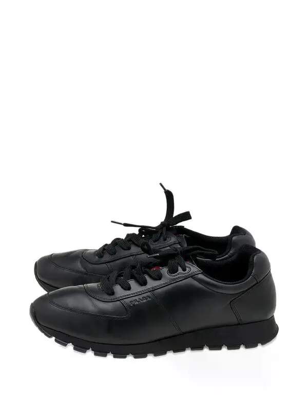 Prada Leather Logo Detail Lace-up Sneakers