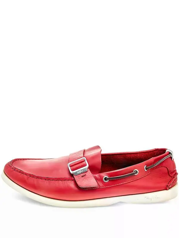 FERRAGAMO Leather Boat Shoes With Buckle Detail - Red