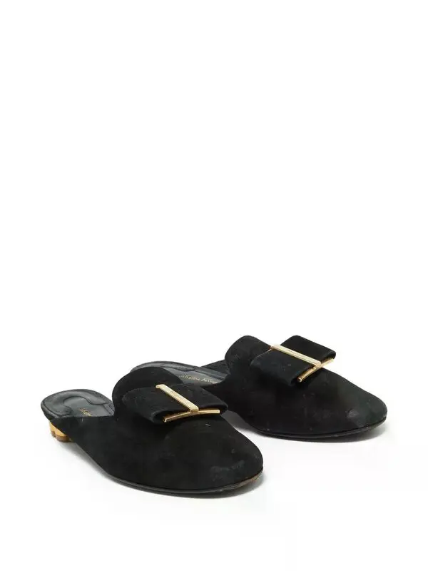 FERRAGAMO Vara Suede Mules With Gold Tone Hardware