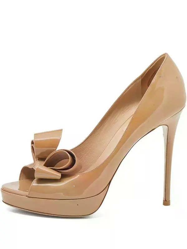 Valentino Garavani 130mm Bow Embellished Patent Pumps - Neutrals