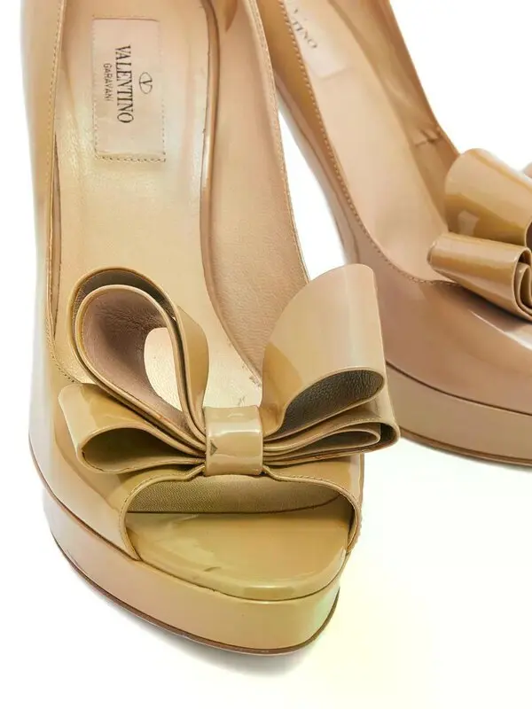 Valentino Garavani 130mm Bow Embellished Patent Pumps - Neutrals