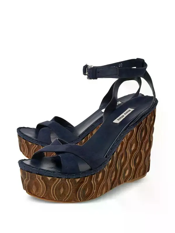 Miu Miu Navy Suede Wedge Sandals