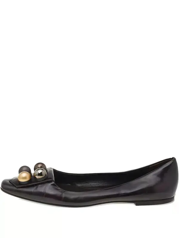 Fendi Studded Leather Ballet Flats - Brown
