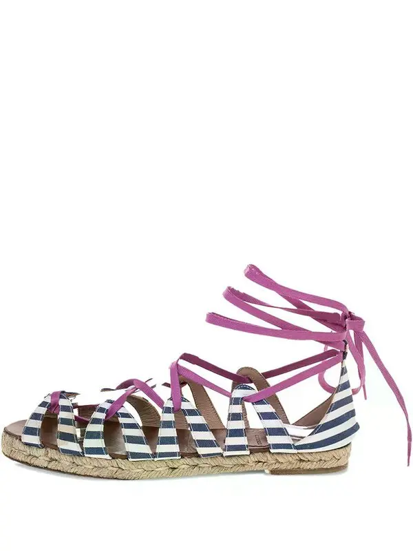 CHRISTIAN LOUBOUTIN Striped Lace-up Espadrille Sandals - Blue