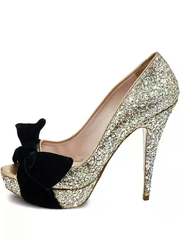 Miu Miu 130mm Glitter Platform Pumps With Bow Detailing