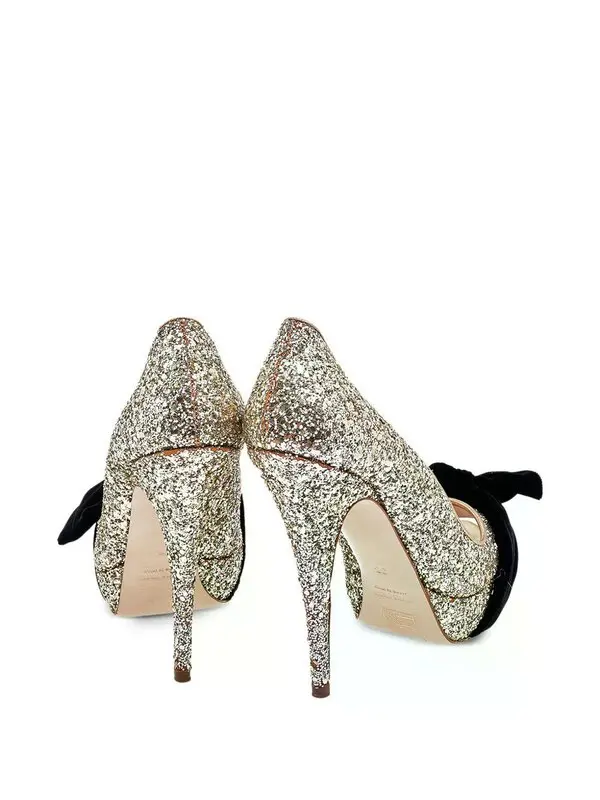 Miu Miu 130mm Glitter Platform Pumps With Bow Detailing