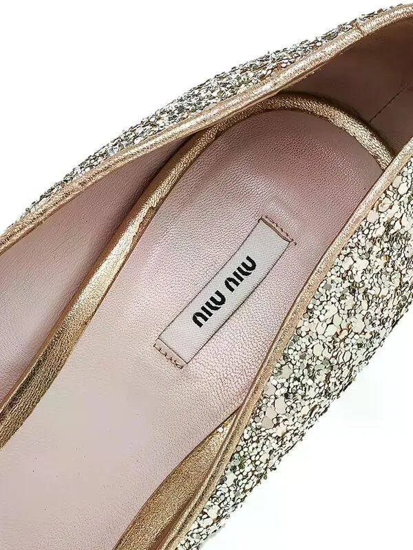 Miu Miu 130mm Glitter Platform Pumps With Bow Detailing