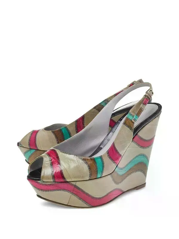 SERGIO ROSSI Slingback Wedge Platforms - Grey