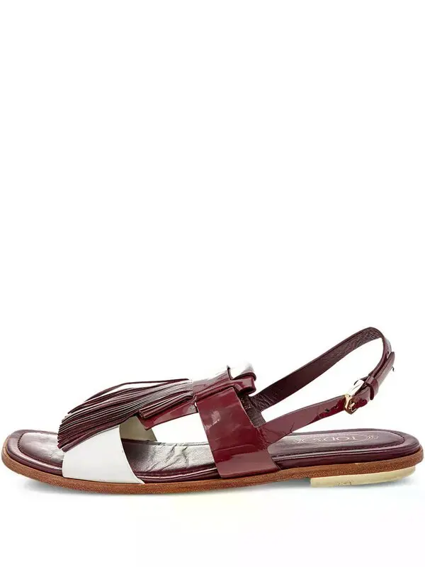 TOD'S Burgundy Leather Fringe Sandals - Red