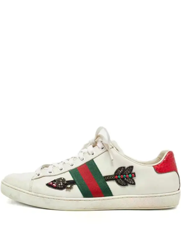 Gucci Leather Arrow Embellished Sneakers - White