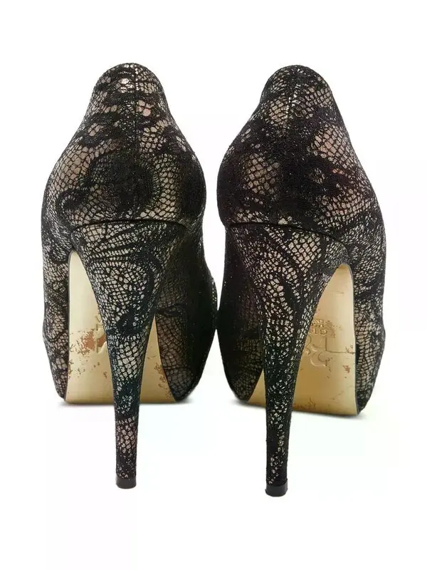 GINA Black Embroidered Lace Peep-toe Platform Heels
