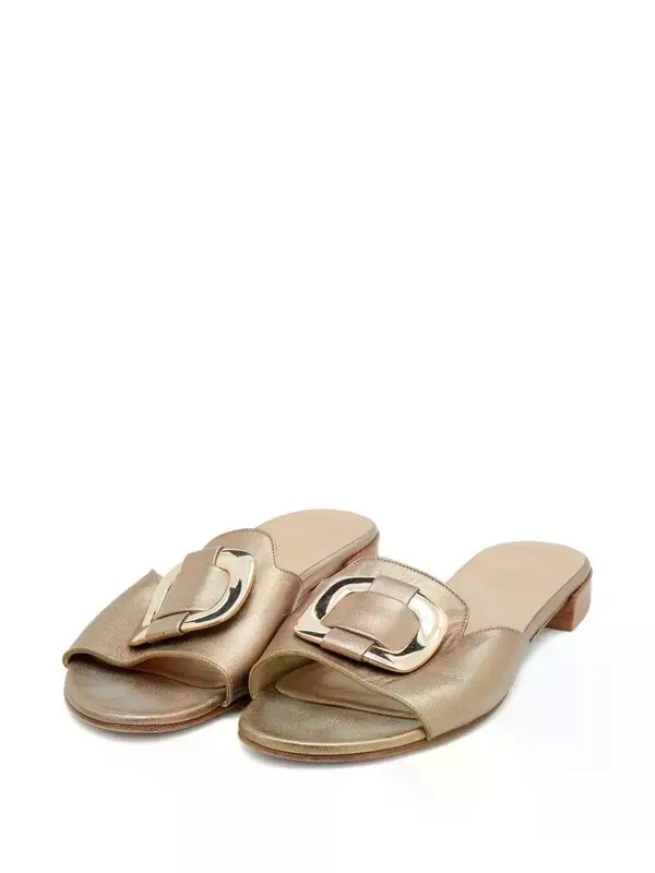 STUART WEITZMAN Metallic Slides With Gold-tone Buckle Detail