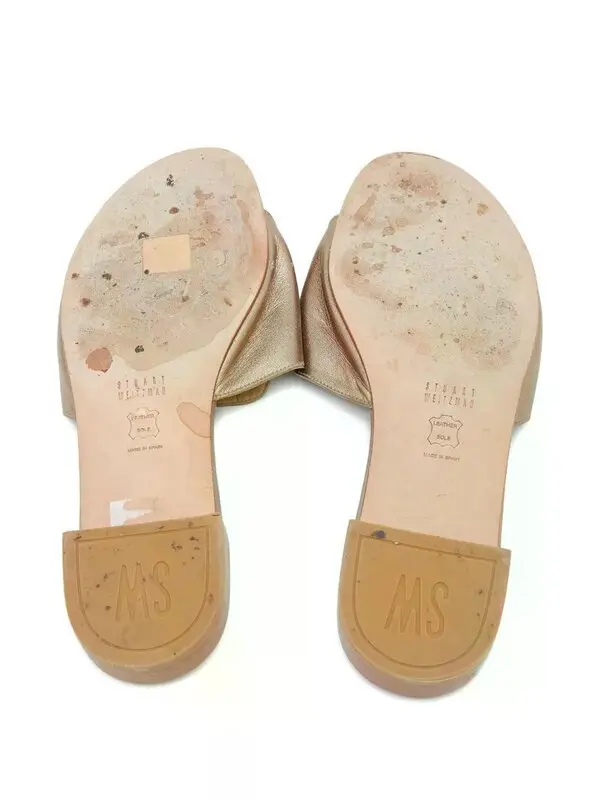 STUART WEITZMAN Metallic Slides With Gold-tone Buckle Detail