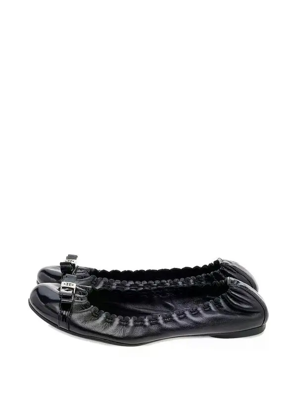 Tory Burch Leather Ballet Flats With Silver Tone Hardware