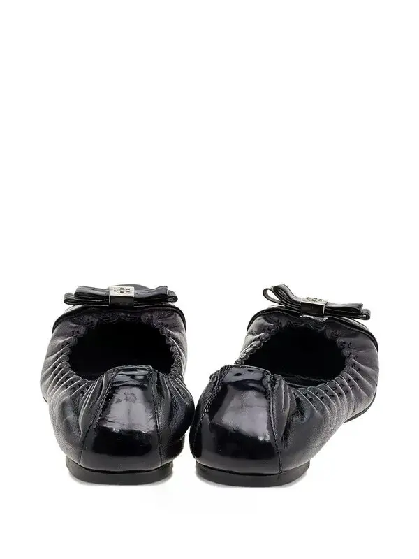 Tory Burch Leather Ballet Flats With Silver Tone Hardware