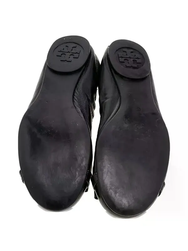 Tory Burch Leather Ballet Flats With Silver Tone Hardware