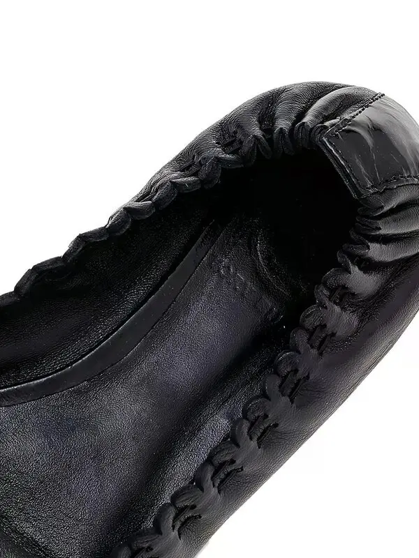 Tory Burch Leather Ballet Flats With Silver Tone Hardware