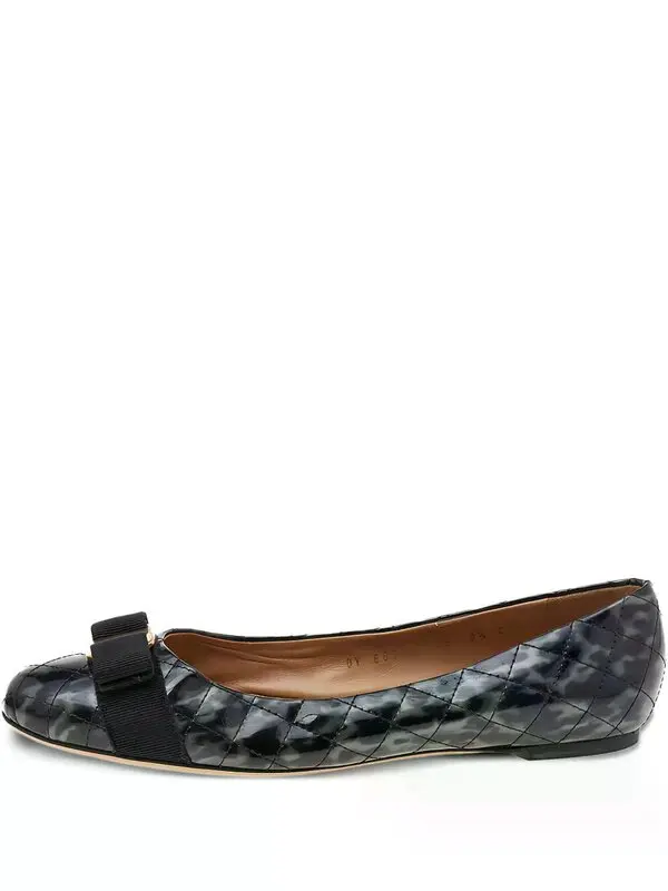 FERRAGAMO Quilted Patent Leather Varina Ballet Flats With Oversize Bow Detail