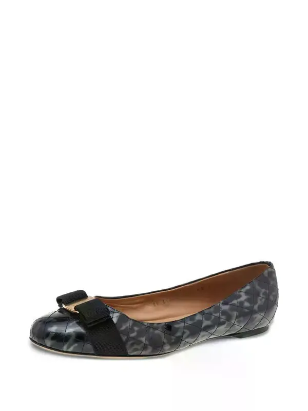 FERRAGAMO Quilted Patent Leather Varina Ballet Flats With Oversize Bow Detail