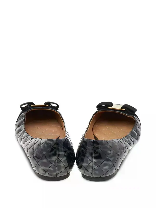 FERRAGAMO Quilted Patent Leather Varina Ballet Flats With Oversize Bow Detail