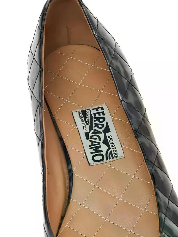 FERRAGAMO Quilted Patent Leather Varina Ballet Flats With Oversize Bow Detail