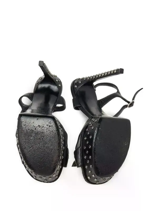 Saint Laurent Leather Studded Bow Platform Stiletto Sandals