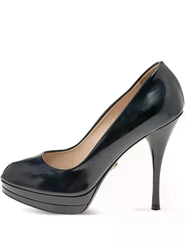 Versace Patent Leather Peep Toe Platform Stiletto Pumps