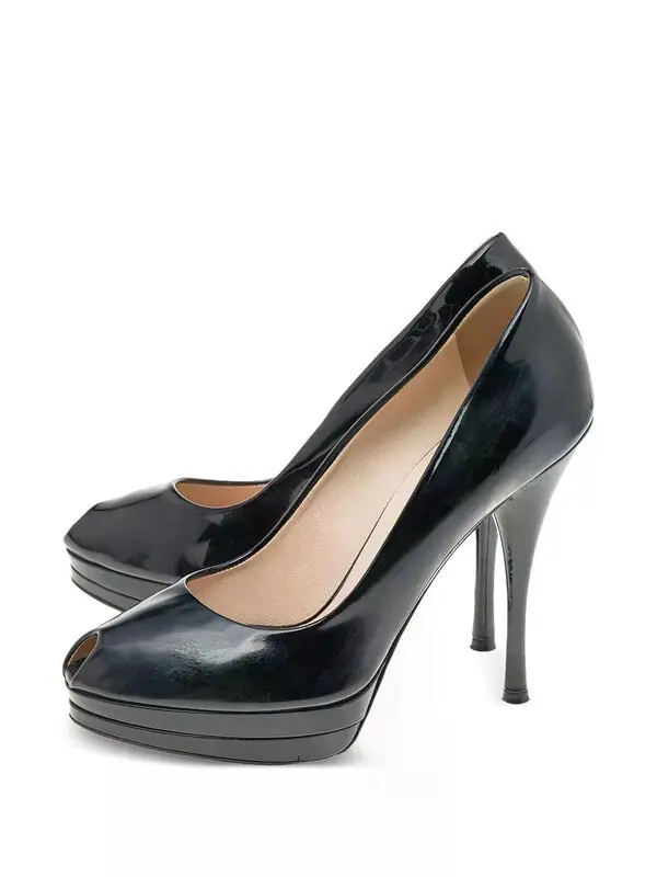 Versace Patent Leather Peep Toe Platform Stiletto Pumps