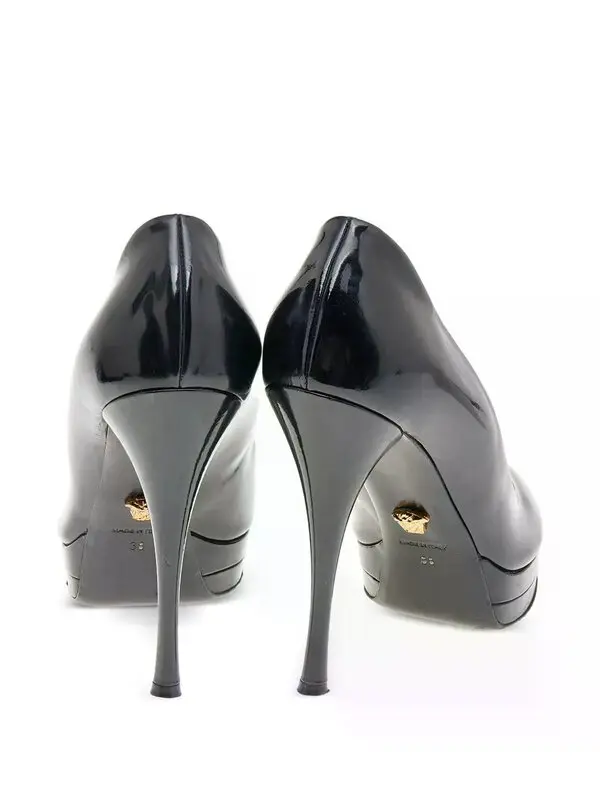 Versace Patent Leather Peep Toe Platform Stiletto Pumps