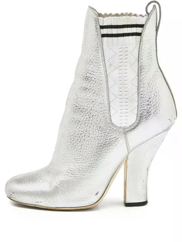 Fendi 105mm Metallic-leather Ankle Boots With Ribbed Sock Detail