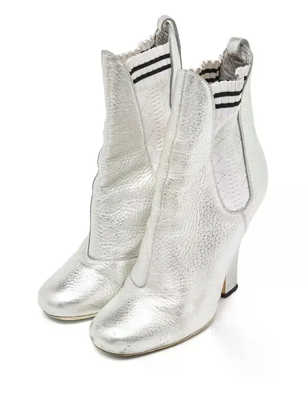 Fendi 105mm Metallic-leather Ankle Boots With Ribbed Sock Detail
