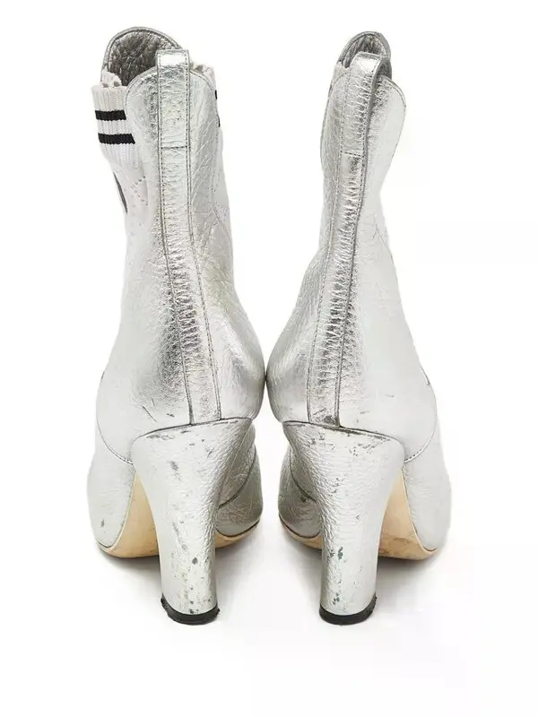 Fendi 105mm Metallic-leather Ankle Boots With Ribbed Sock Detail