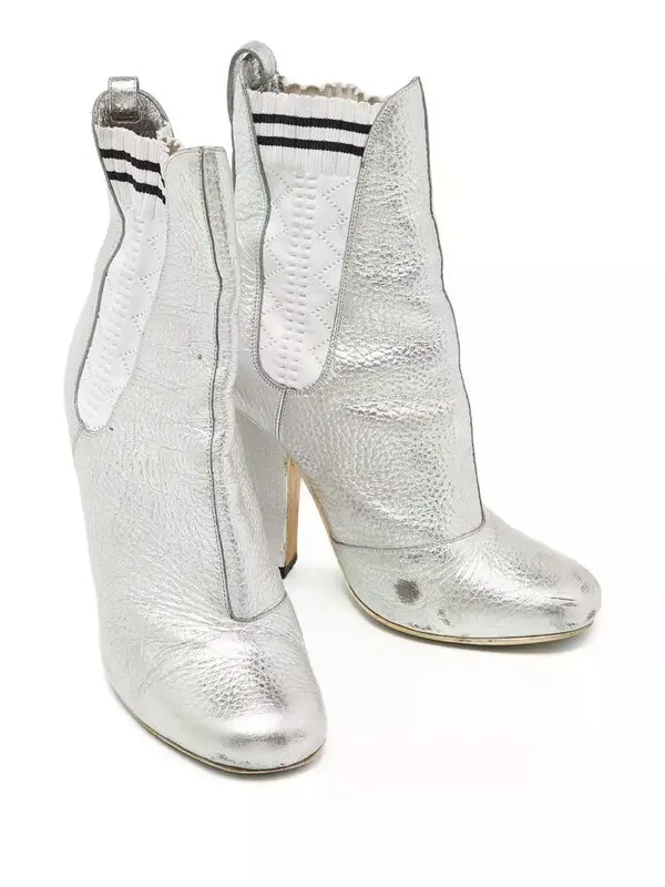 Fendi 105mm Metallic-leather Ankle Boots With Ribbed Sock Detail