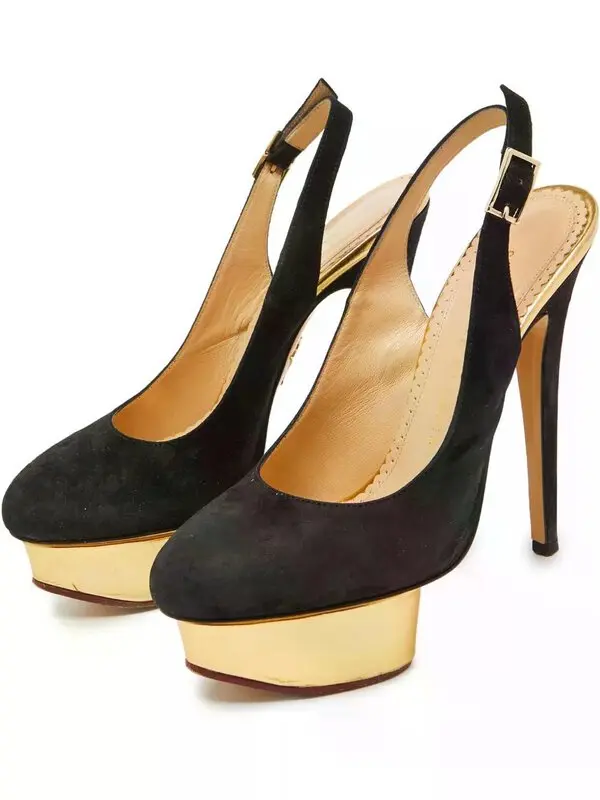 CHARLOTTE OLYMPIA 140mm Suede Platform Slingback Pumps - Black