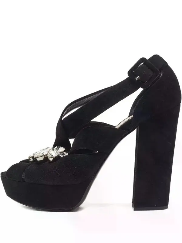 Miu Miu Suede Crystal Embellished Platform Sandals