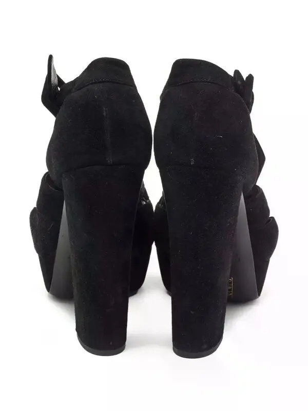 Miu Miu Suede Crystal Embellished Platform Sandals