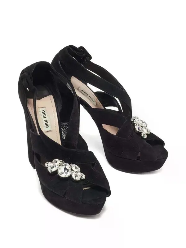 Miu Miu Suede Crystal Embellished Platform Sandals