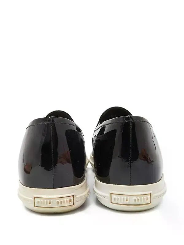 Miu Miu Patent Leather Embellished Pointed Toe Slip-on Sneakers