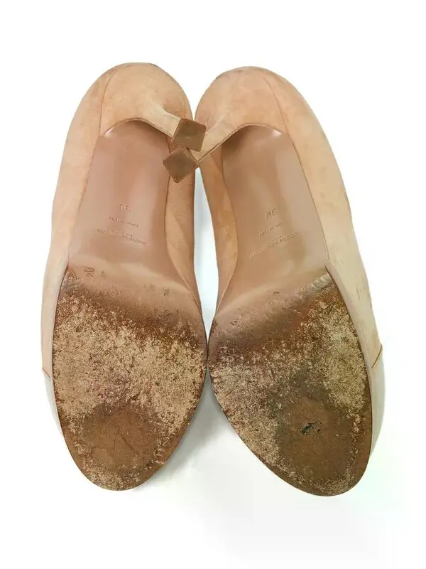 Saint Laurent Beige Suede Platform Pumps With Patent Cap Toe