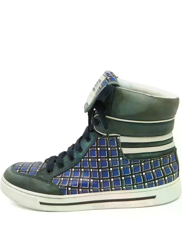 Marc Jacobs 2004 Pre-owned Plaid Leather High-top Sneakers - Green
