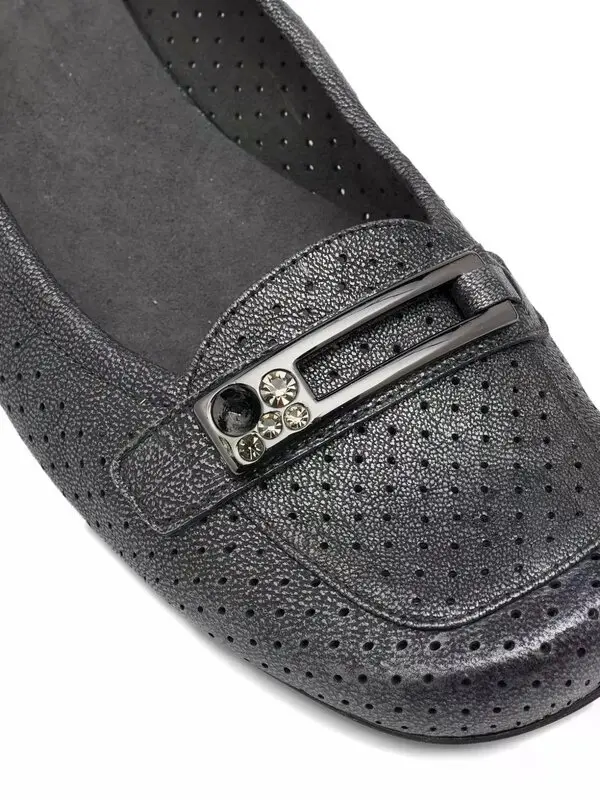 STUART WEITZMAN Leather Perforated Loafers With Embellishment