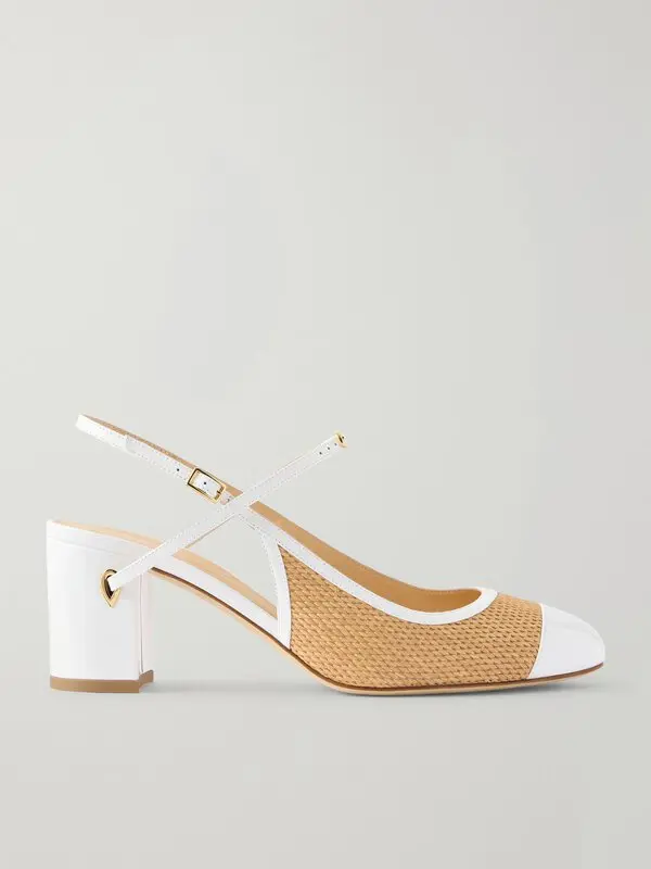 Jennifer Chamandi Leather And Raffia Slingback Pumps