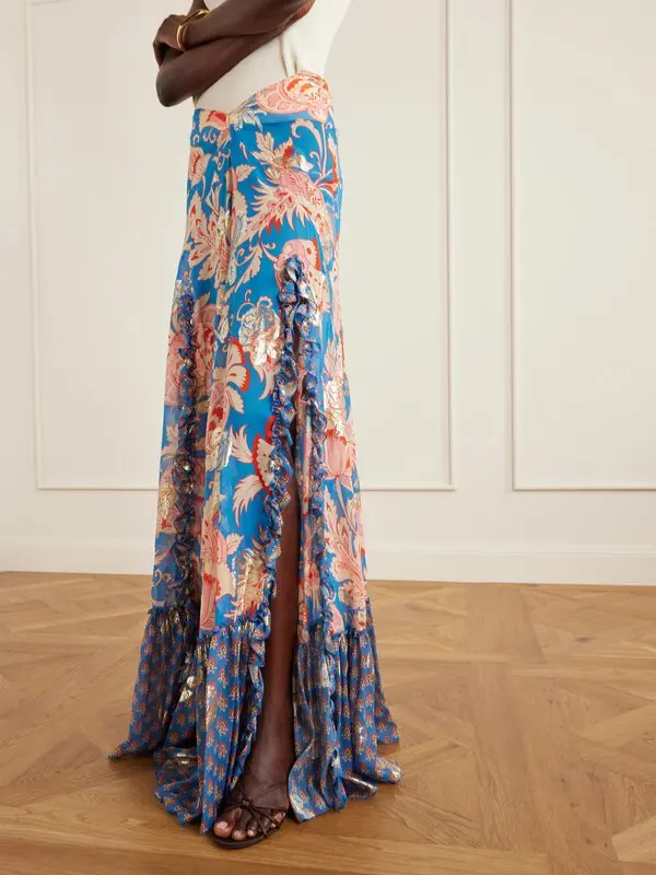 Etro Ruffled Slit Maxi Skirt