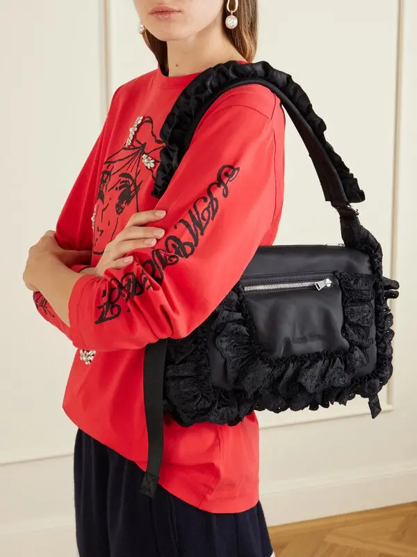 Simone Rocha Broderie Anglaise-trimmed Shell Shoulder Bag - Black