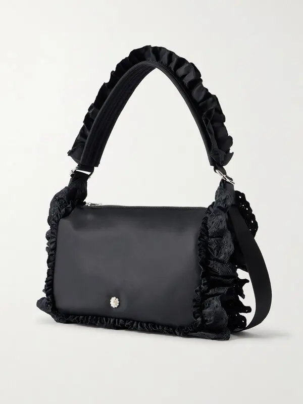 Simone Rocha Broderie Anglaise-trimmed Shell Shoulder Bag - Black