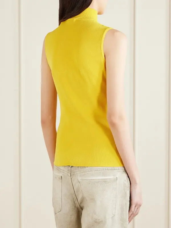 Loewe Logo-embroidered Ribbed-knit Turtleneck Top - Yellow
