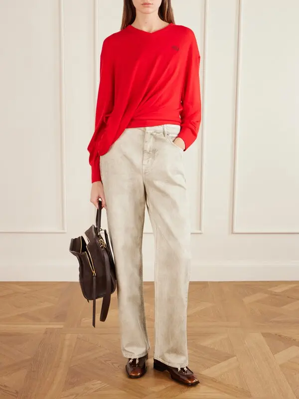 Loewe Asymmetric Draped Embroidered Wool-blend Sweater